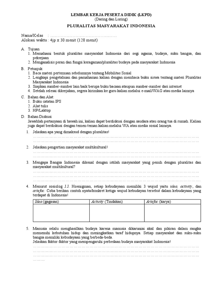 LKPD 10. Pluralitas Masyarakat Indonesia | PDF LKPD 10. Pluralitas Masyarakat Indonesia | PDF