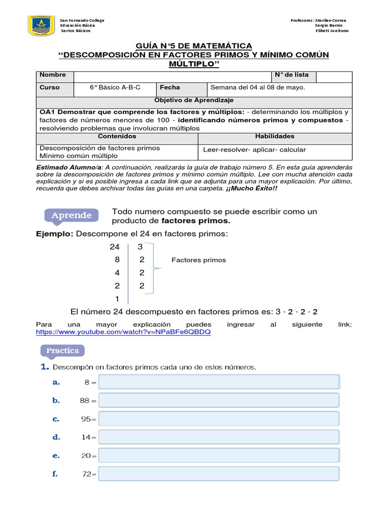 Guía 5 Matemática 6 Básico | PDF | Educación primaria | Modificación de comportamiento