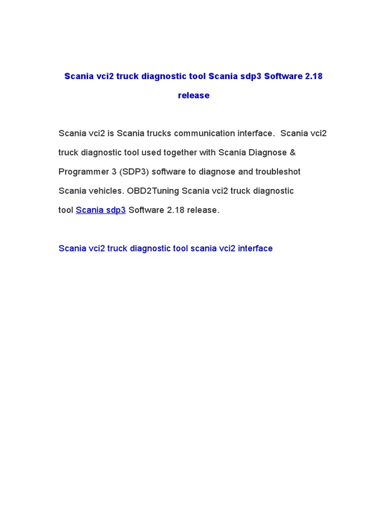 Scania Vci2 Truck Diagnostic Tool Scania Sdp3 Software 218 Release PDF ...