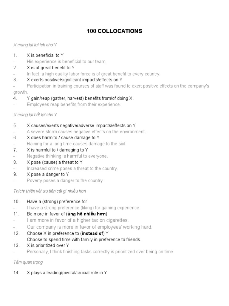 100 Collocations | PDF | Verb | Adjective