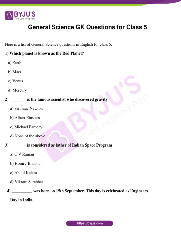 General Science GK Questions Class 51 | PDF