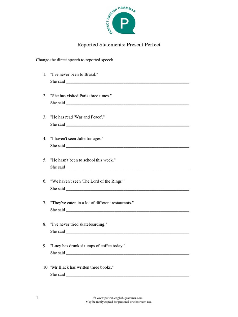 Reported Statements Present Perfect | PDF
