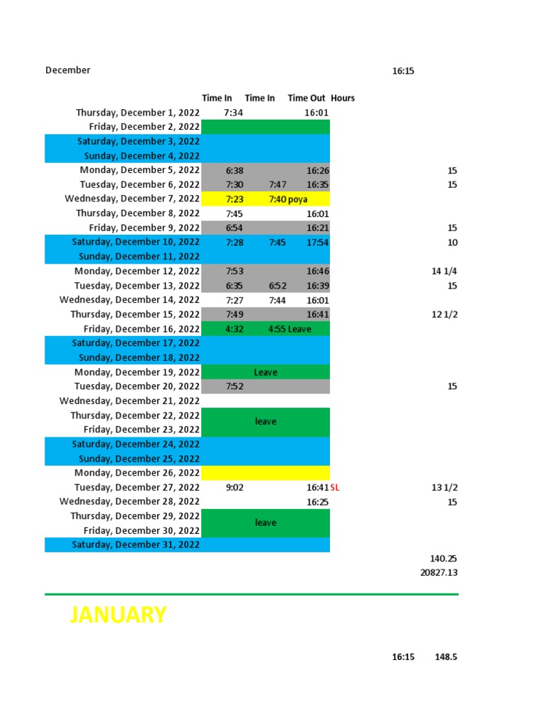 January Attendance Sheet | PDF