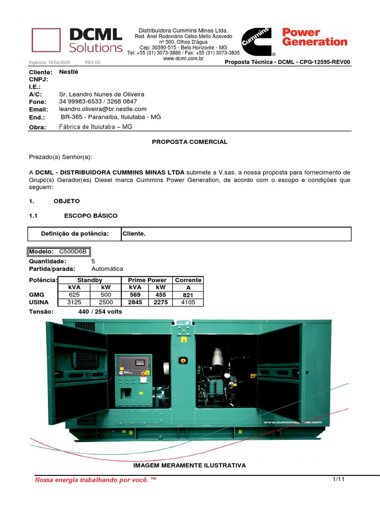 Proposta Técnica - DCML - CPG-12595-REV00 | PDF | Cummins | Motores