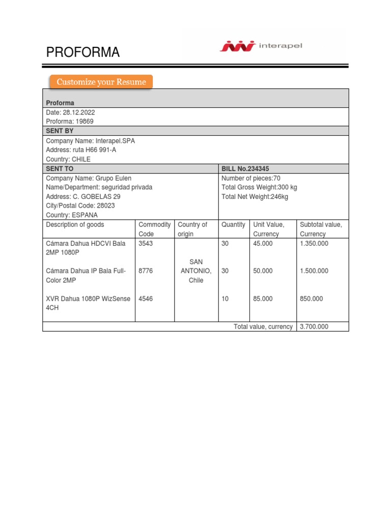 Simple Free Proforma Invoice | PDF
