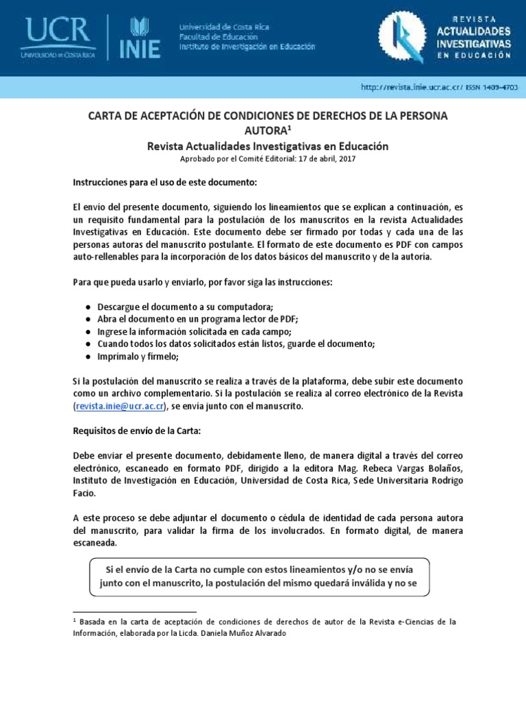 Carta de Aceptacion de Condiciones | Descargar gratis PDF | Publicación | Creative Commons
