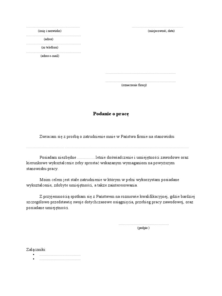 Podanie o Prace | PDF Podanie o Prace | PDF