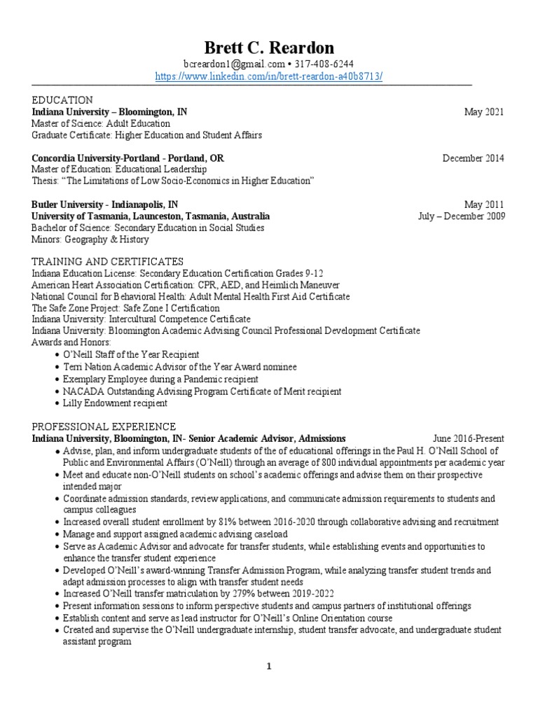 Brett Reardon's Academic Profile | PDF | University And College ...