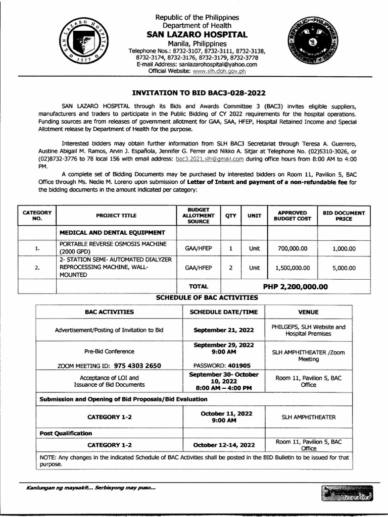 San Lazaro Hospital: Republic of The Philippines Department of Health | PDF