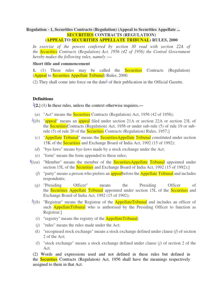 (Appeal To Securities Appellate Tribunal) Rules, 2000. (2) They Shall ...