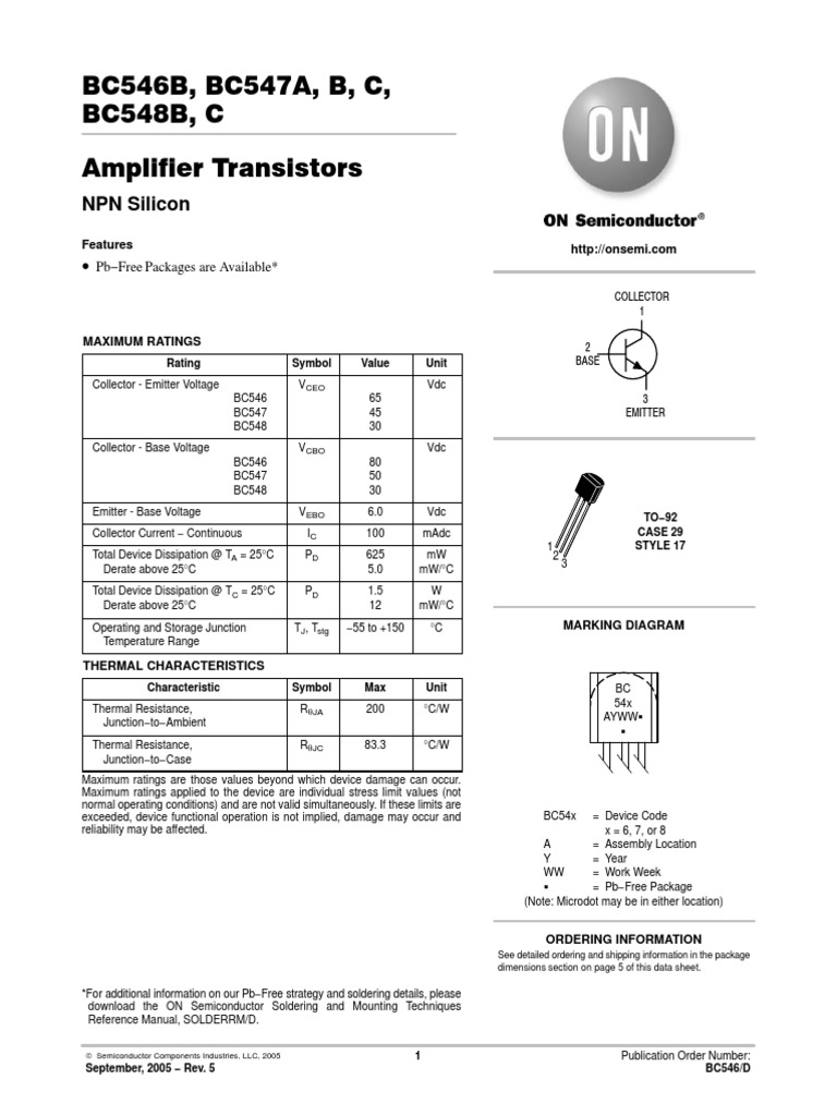 Datasheet bc546 bc547 bc548 | PDF | Bipolar Junction Transistor | Electrical Engineering