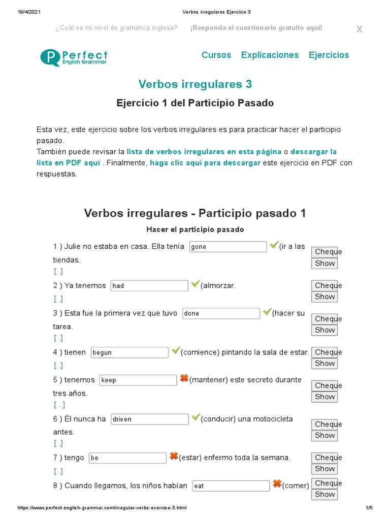 Verbos Irregulares Ejercicio 3 Pdf Lingüística