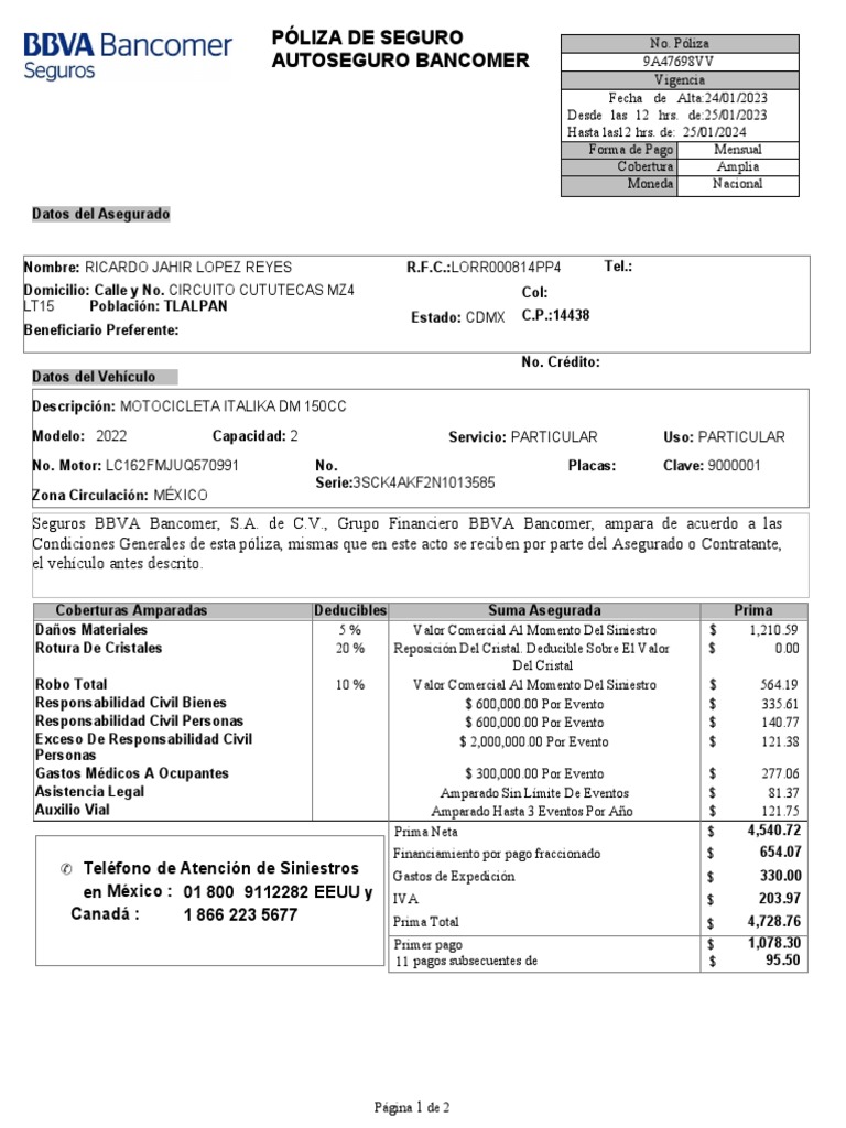 Poliza Machote | Descargar gratis PDF | Póliza de seguros | Seguro