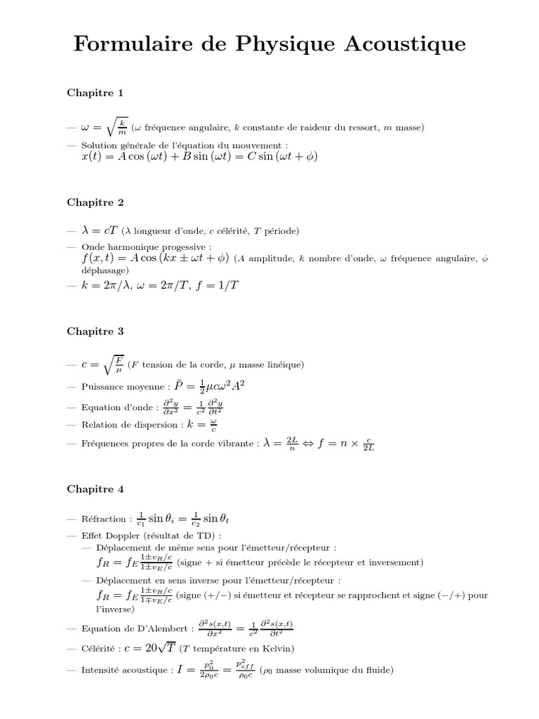 Formulaire de Physique Acoustique | PDF | Art | Sciences et mathématiques