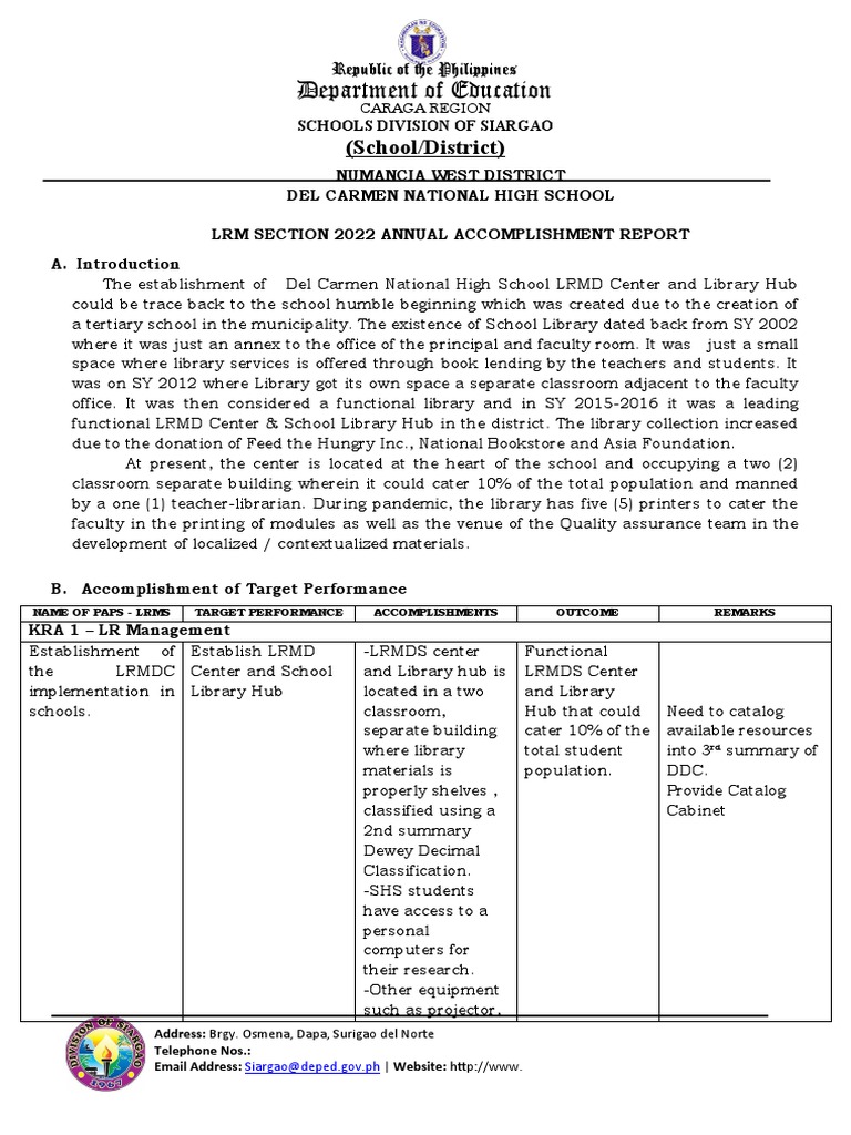 DCNHS Template For LR Accomplishment1 | PDF | Libraries | Books