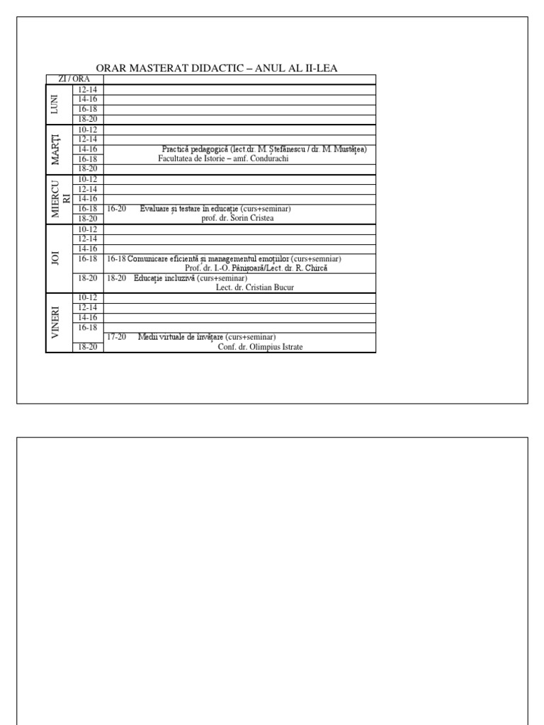 Schedule of Courses for the Second Year of the Didactic Master's Program in Education | PDF