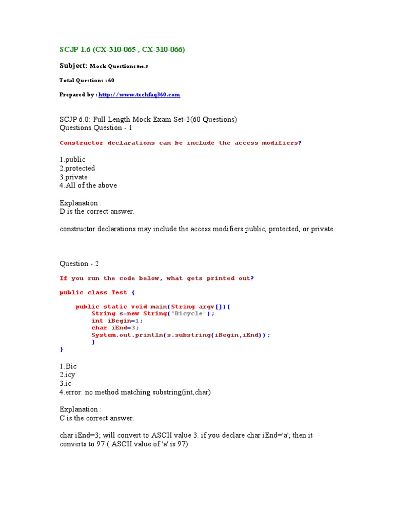OCJP Final Set-3 | Download Free PDF | Method (Computer Programming) | Class (Computer Programming)