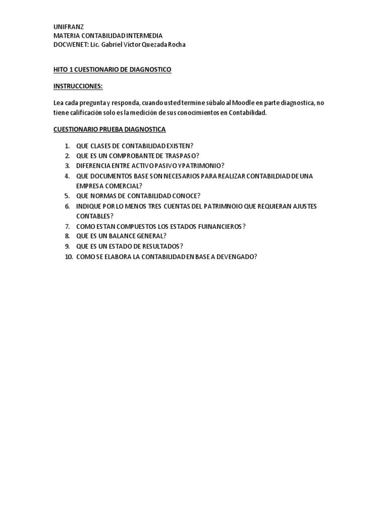 Prueba Diagnostica Hito 1 Cont Intermedia | PDF