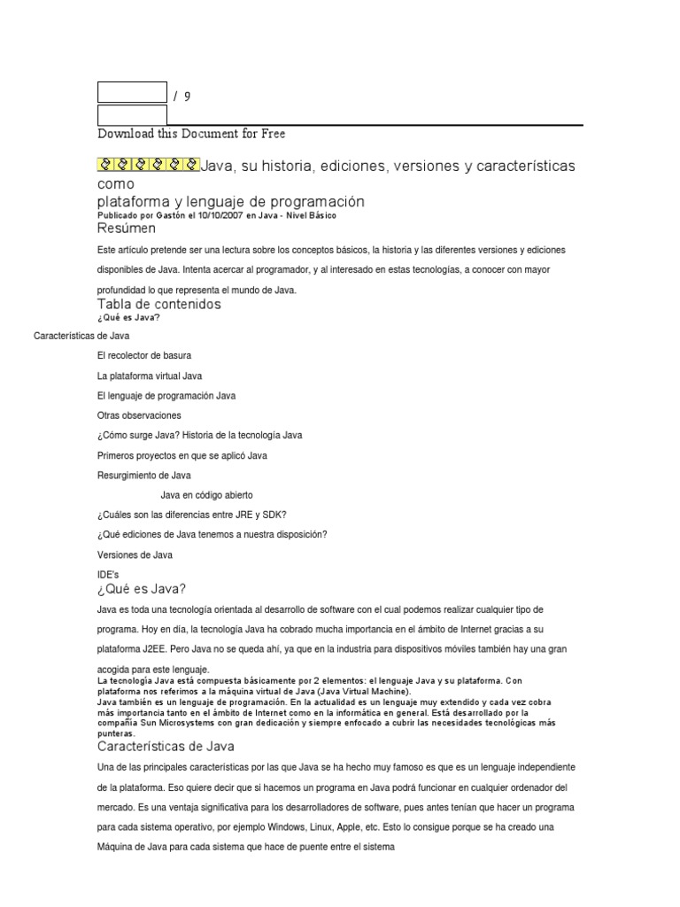 Evolucion de Java | PDF | Java (lenguaje de programación) | Plataforma Java