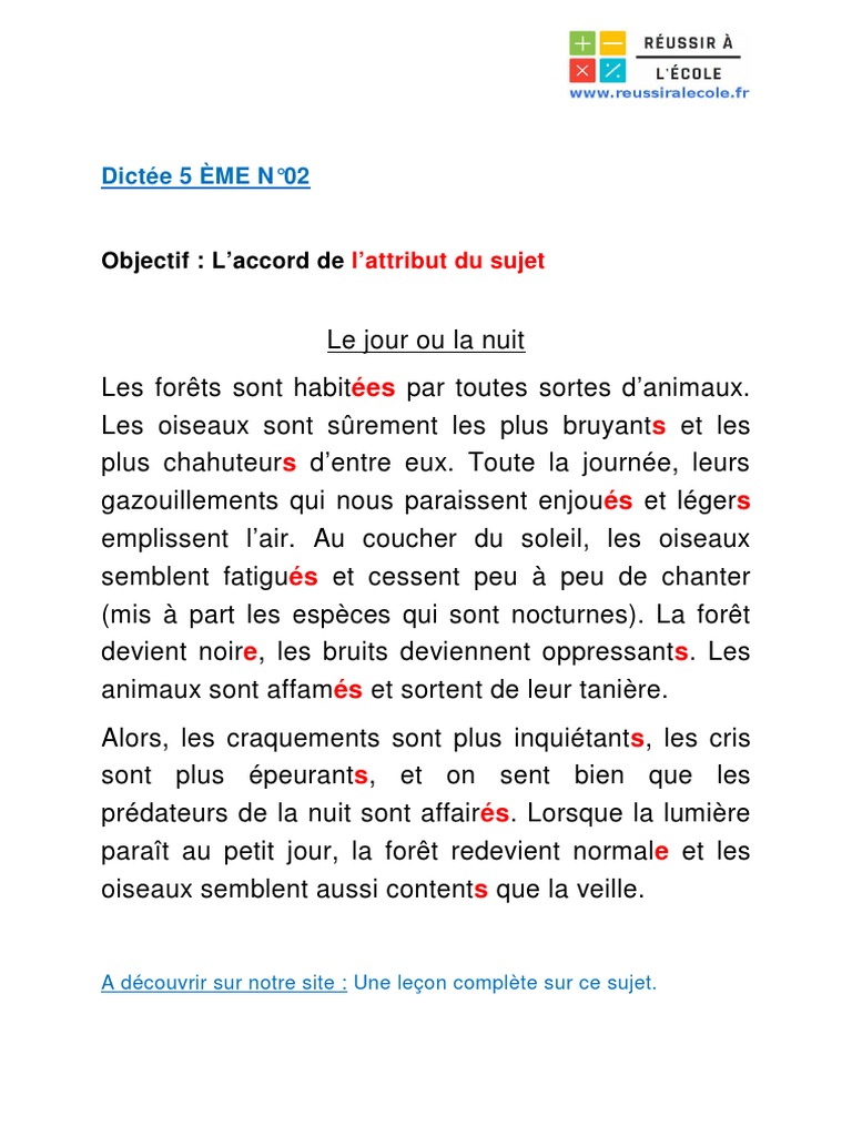 Dictée 5ème : Le jour et la nuit | PDF | Poésie | Fiction générale