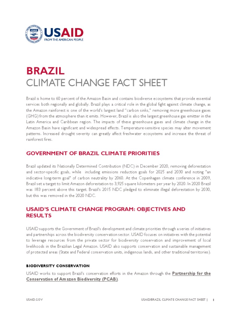 USAID Climate Change Fact Sheet Brazil | PDF