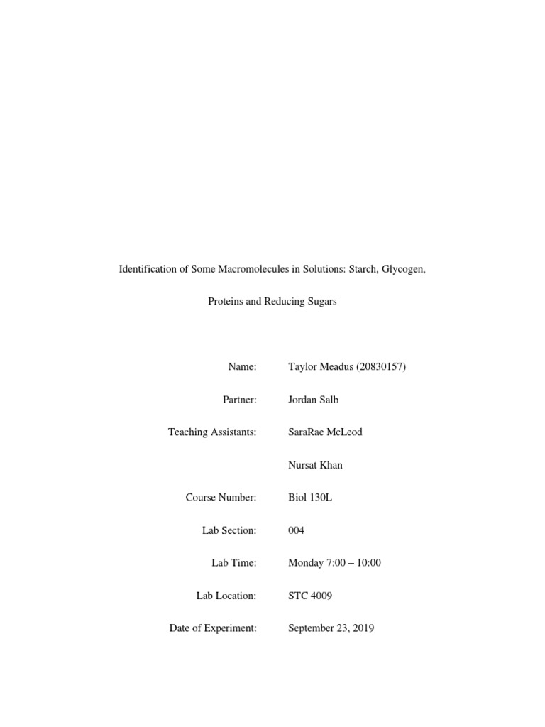 Lab Report 1 | PDF | Starch | Glucose Lab Report 1 | PDF | Starch | Glucose