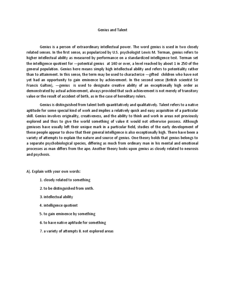 Genius Vs Talent | PDF