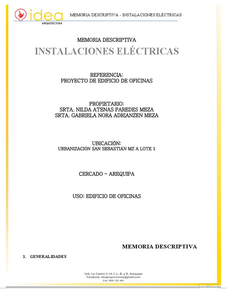 Memoria Descriptiva Electricas Aprobada | PDF | Corriente eléctrica | Ingenieria Eléctrica