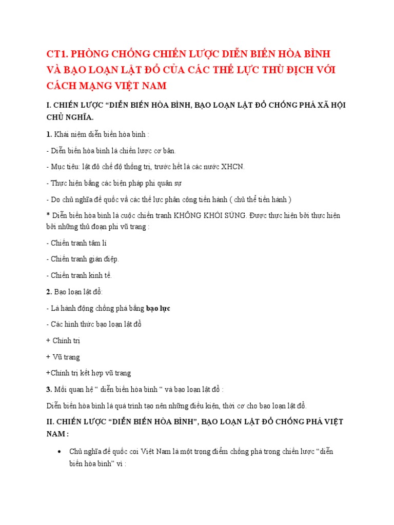 Ct1. Phòng Chống Chiến Lược Diễn Biến Hòa Bình Và Bạo Loạn Lật Đổ Của Các Thế Lực Thù Địch Với ...