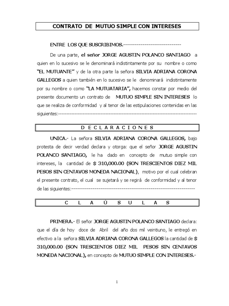 Jorge, Mutuo Simple Con Interes | PDF
