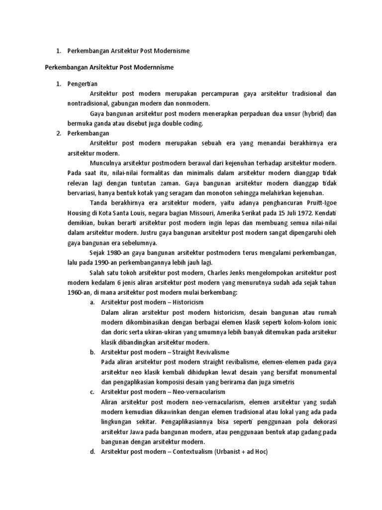 Perkembangan Arsitektur Post Modernisme Pdf