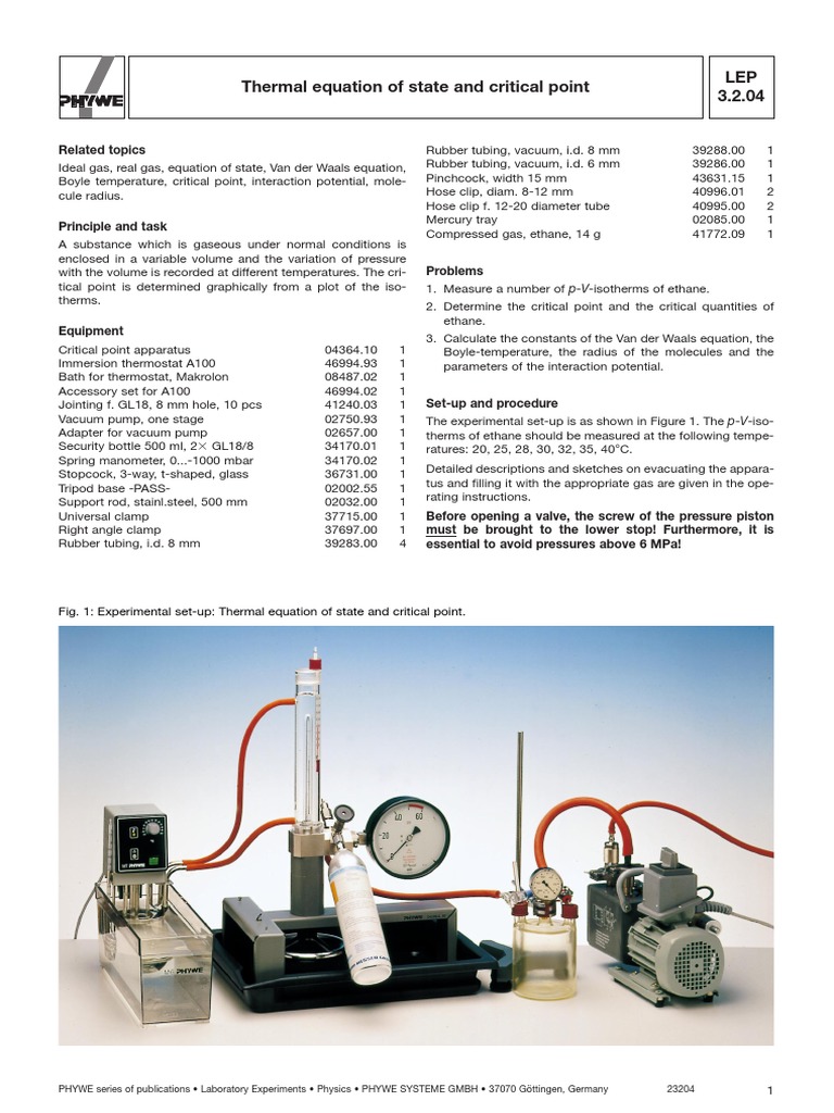 Ethane Critical Point Experiment | PDF | Gases | Mechanical Engineering