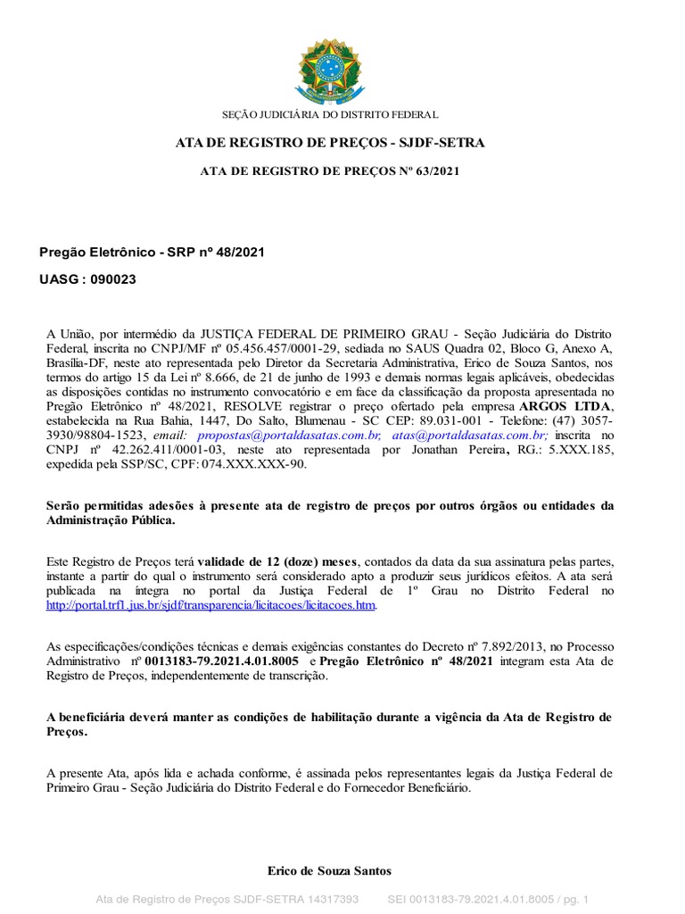 Sei - 0013183 - 79.2021.4.01.8005 - Arp 63-2021 - Argos Ltda | PDF ...