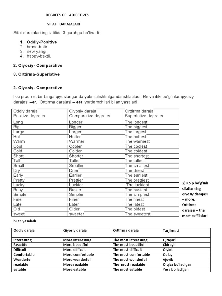 Degrees of Adjectives | PDF | Climate | Language Mechanics