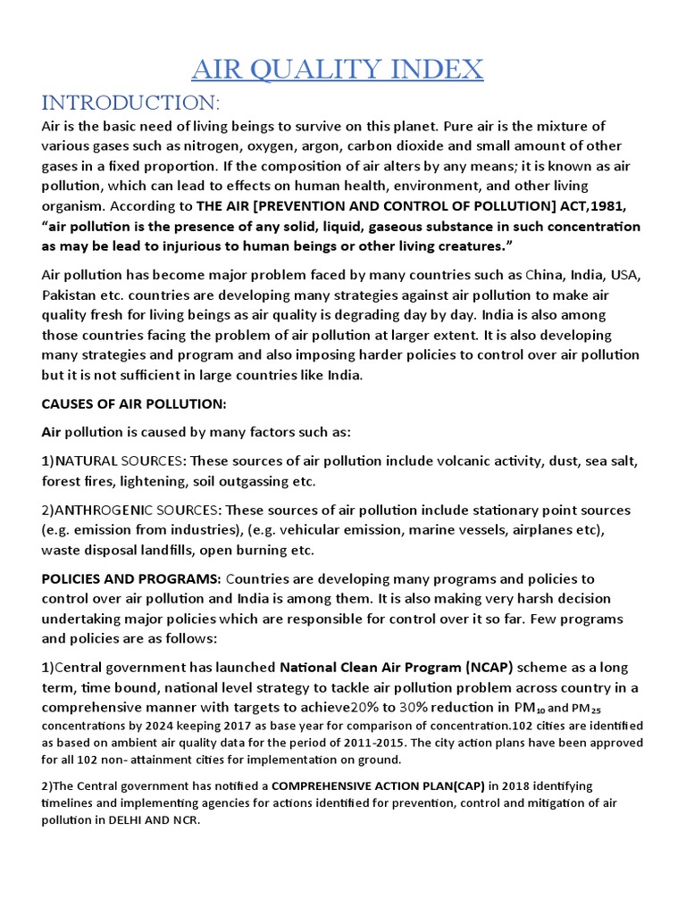 Air Quality Index | PDF | Atmosphere Of Earth | Air Pollution