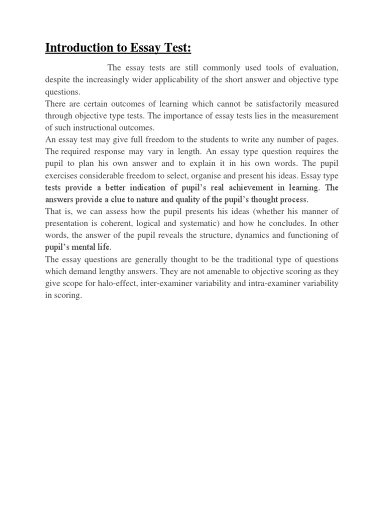 Introduction To Essay Test | PDF | Test (Assessment) | Essays