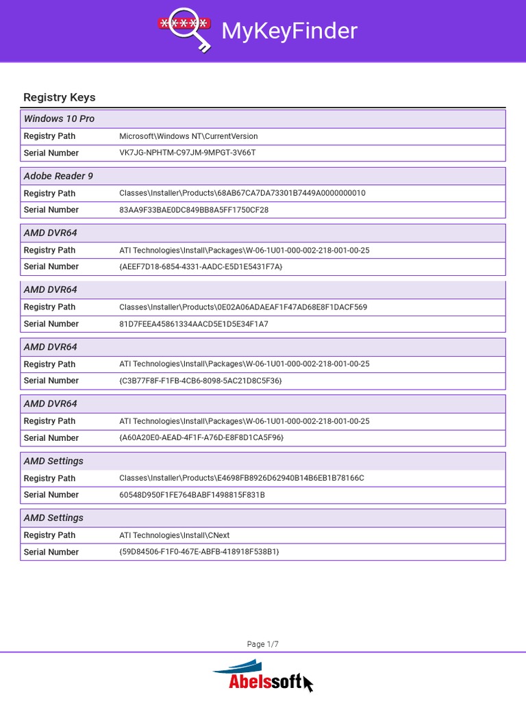 My Key Finder | PDF | Windows Registry | Microsoft Windows