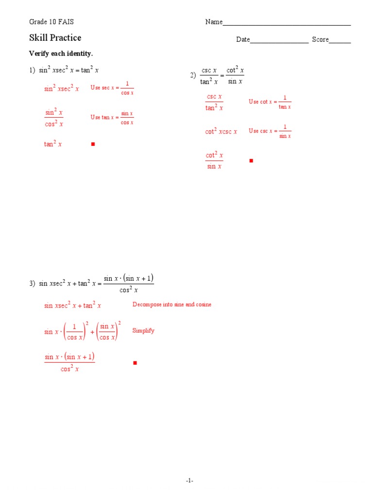 Verifying Trigonometric Identities Worksheet Trigonometric Identities
