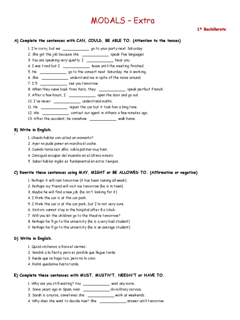 Modal Verbs Exercises | PDF | Syntax | Linguistic Typology