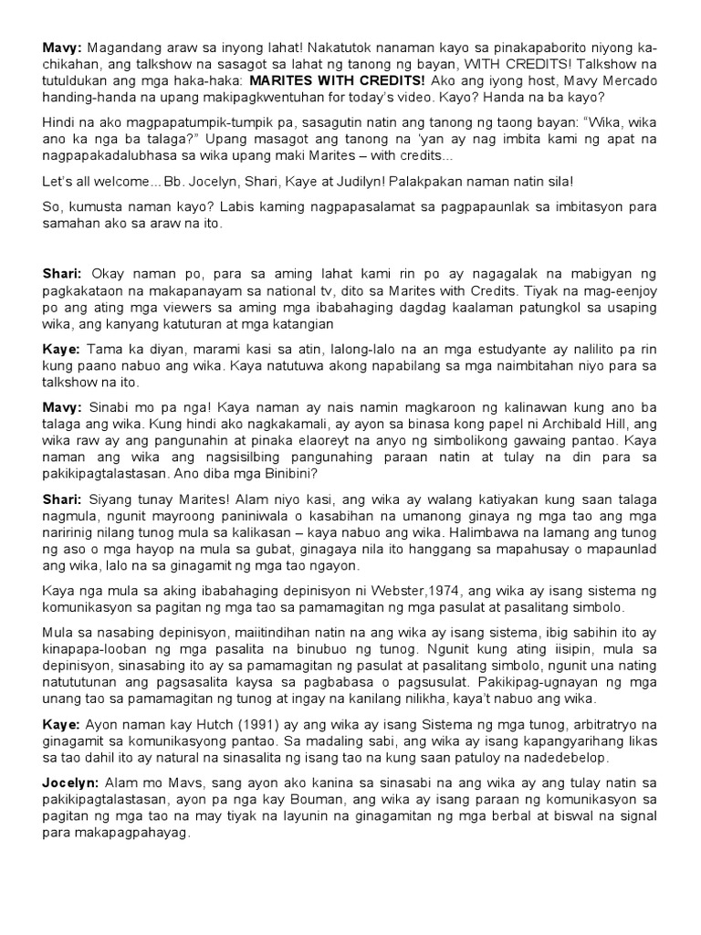 Script Talkshow | PDF