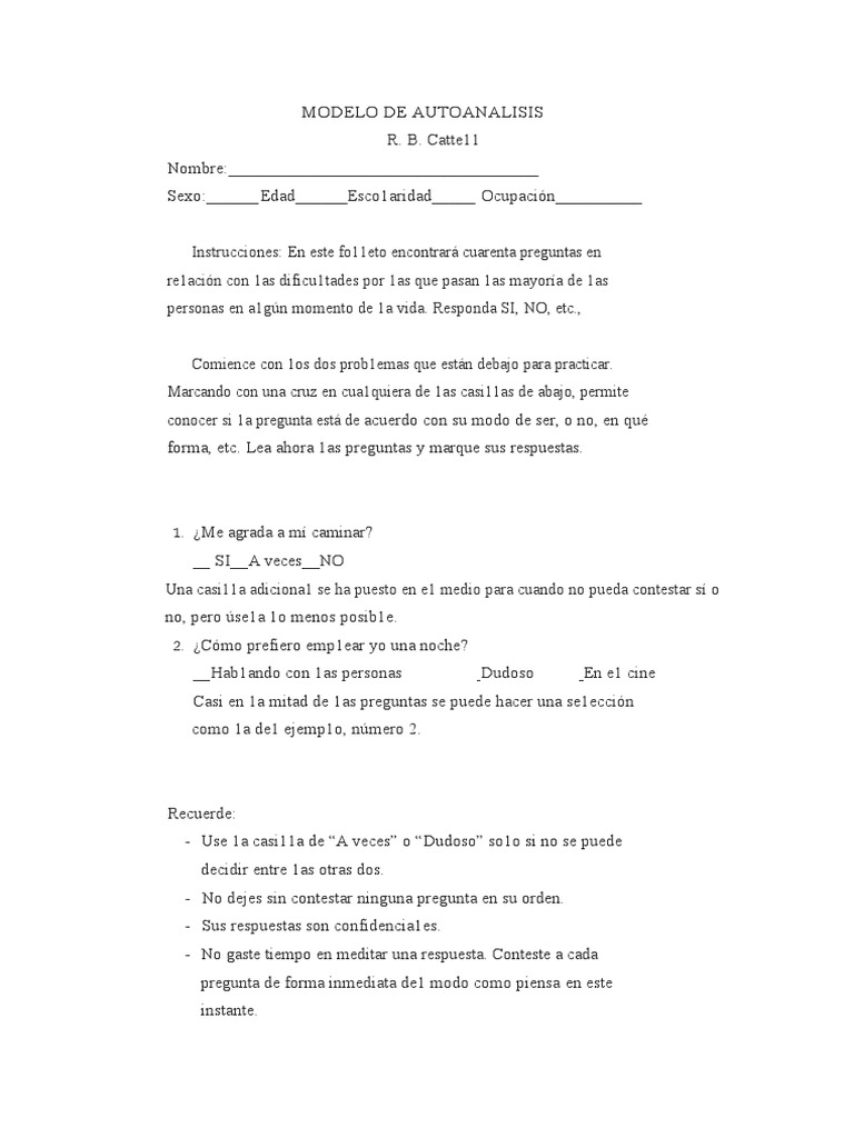 Modelo de Autoanalisis | PDF