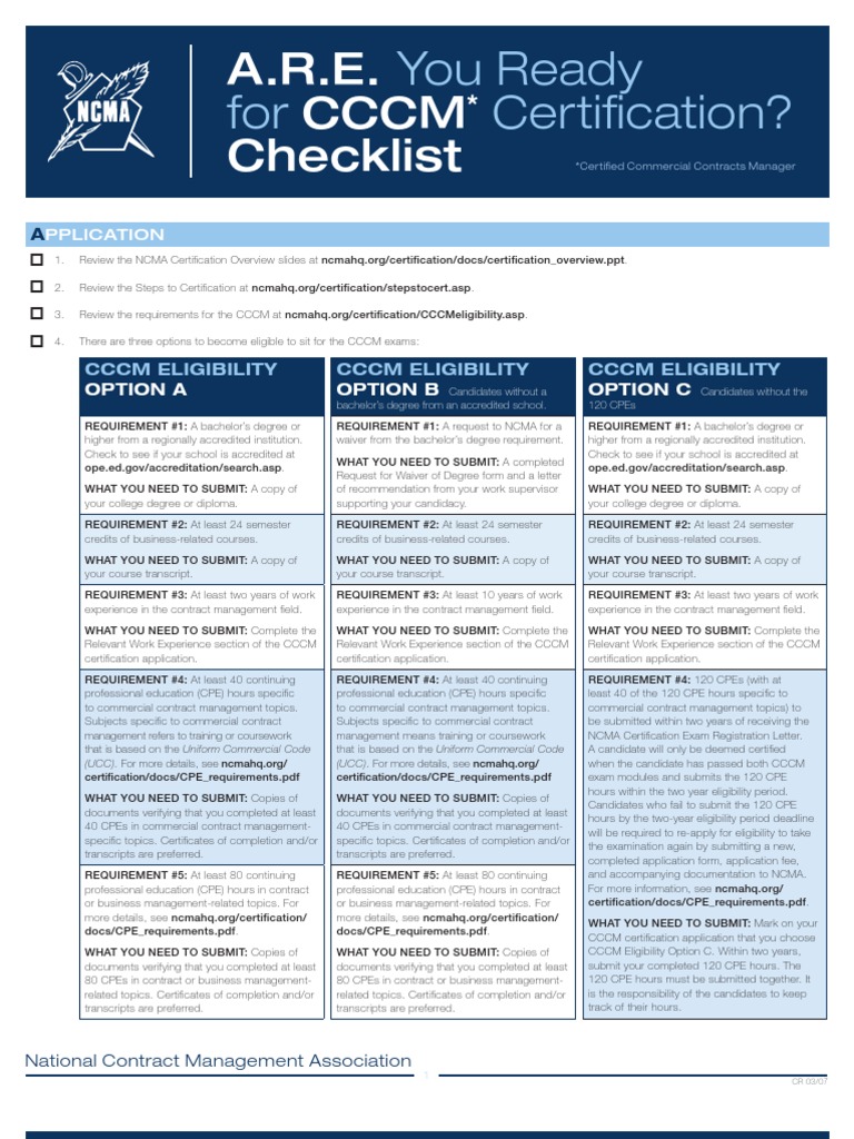 Cert07 CCCM Are Checklist | PDF | Test (Assessment) | Professional ...