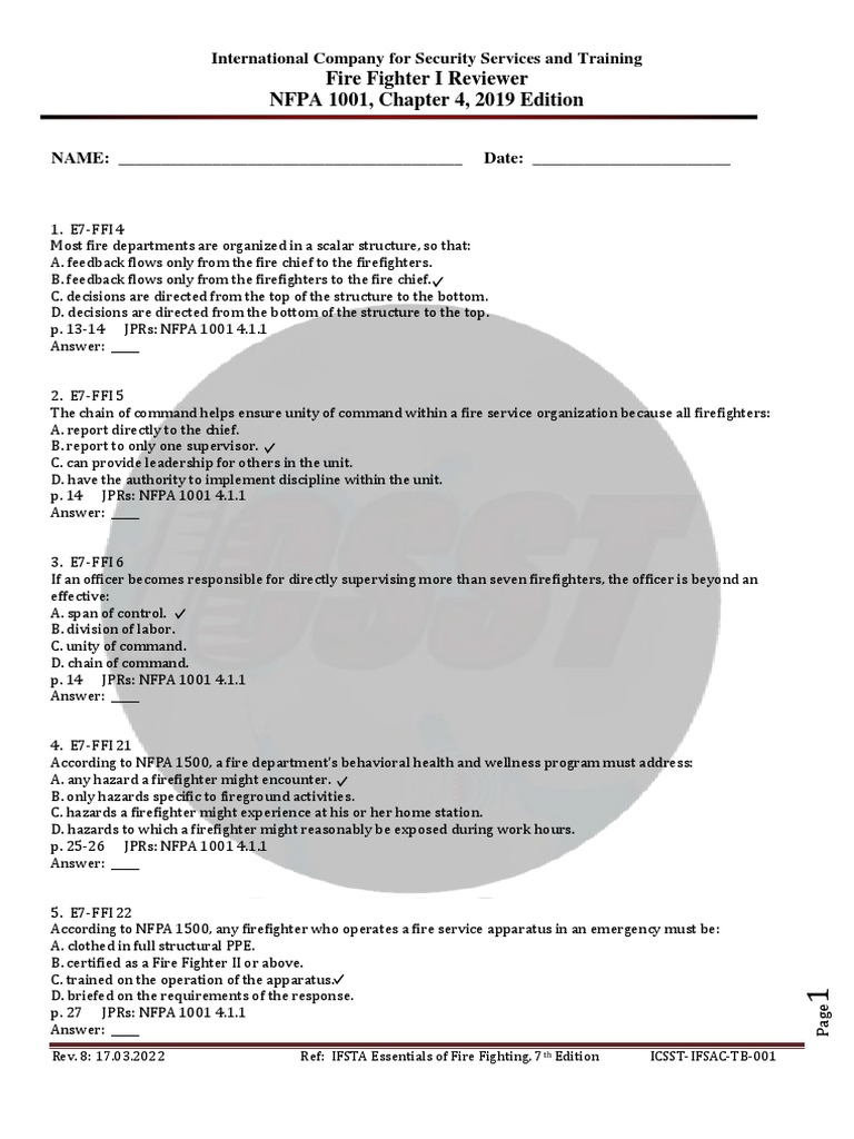Icsst Nfpa-1001 Ff.i Reviewer - Marked | PDF | Knot | Firefighter