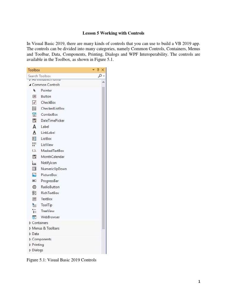 Lesson 5 Working With Controls | PDF | Visual Basic .Net | Software