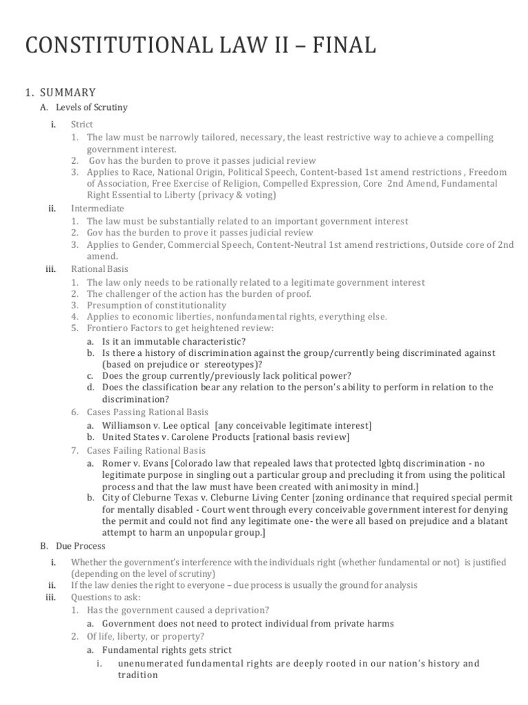 Con Law II - Final Outline | PDF | Free Exercise Clause | Intermediate ...