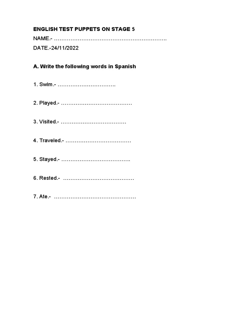 English to Spanish Translation Test | PDF