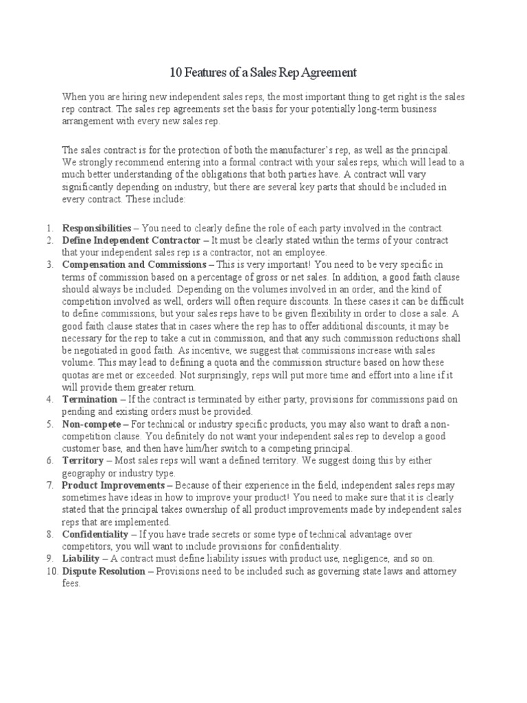 Key Elements of Sales Rep Contracts | PDF | Employment | Sales