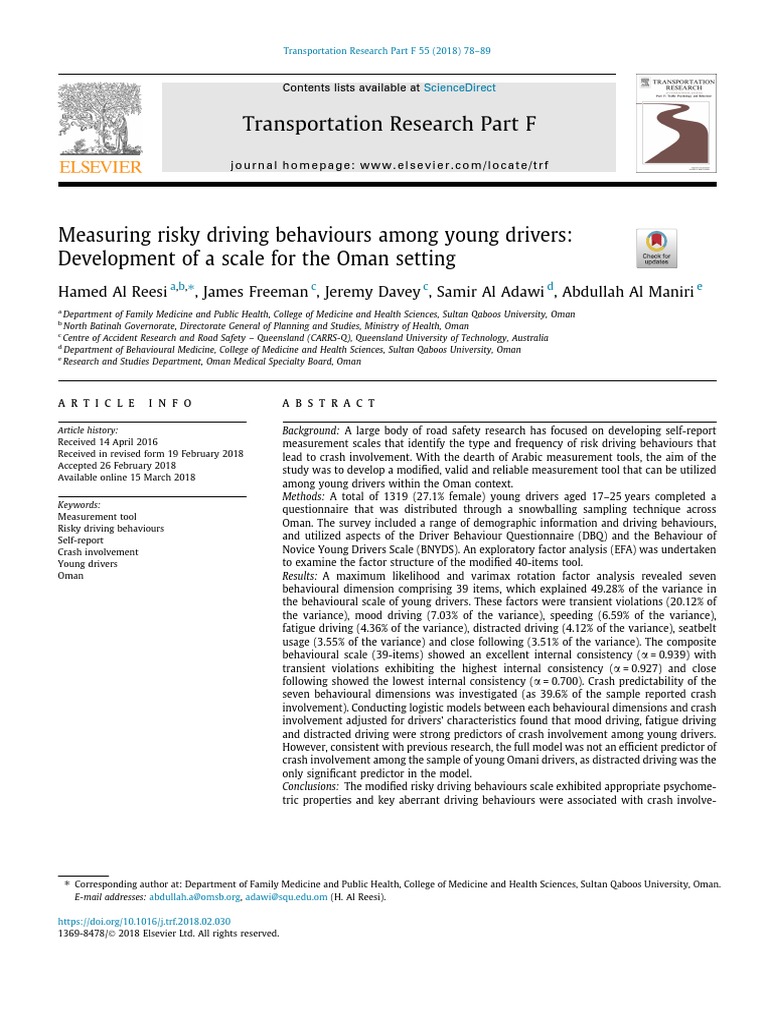 2018 Al Reesi Measuring Risky Driving Behaviours Among Young Drivers ...