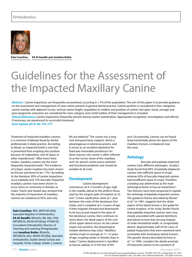 Guidelines For The Assessment of The Impacted Maxillary Canine | PDF ...