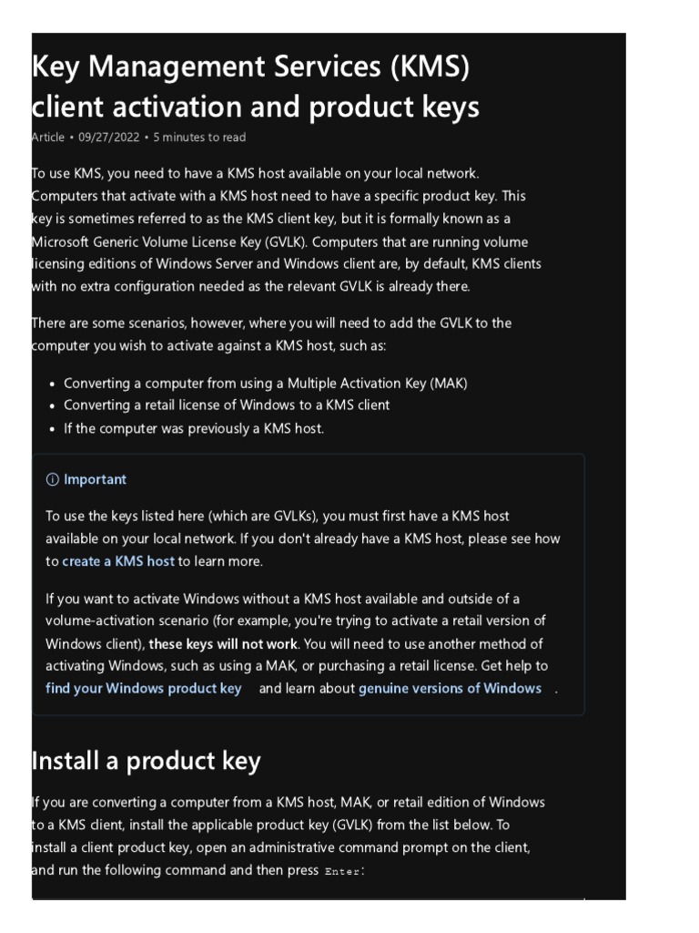 Key Management Services (KMS) Client Activation and Product Keys | PDF ...